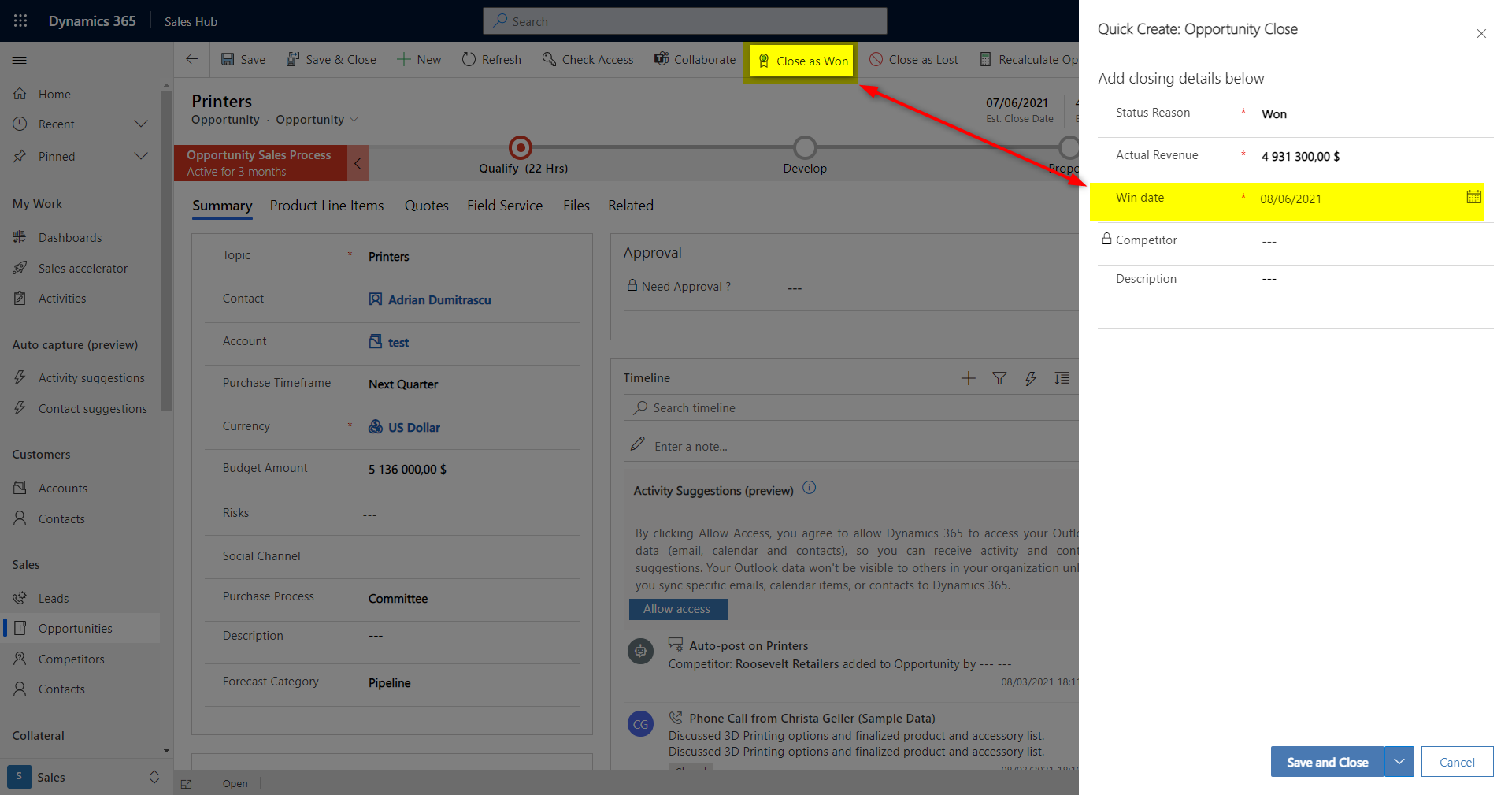 Apply a business logic to the Opportunity Close Quick Create form ...