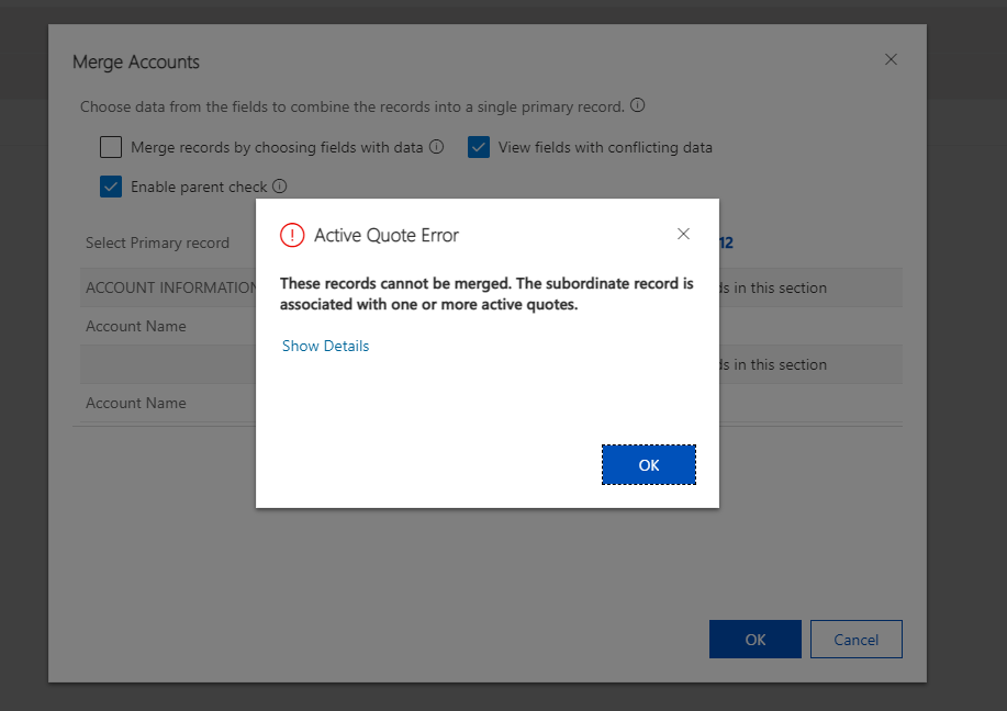 Dynamics 365 For Sales: How to merge Accounts if the subordinate record ...